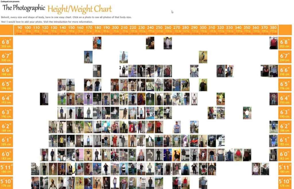 Visual Height Weight Chart - Body Size Photos For Men And Women